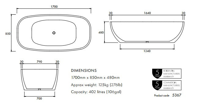 Apaiser Sublime 1700mm Freestanding Bath – Tuck Plumbing Fixtures