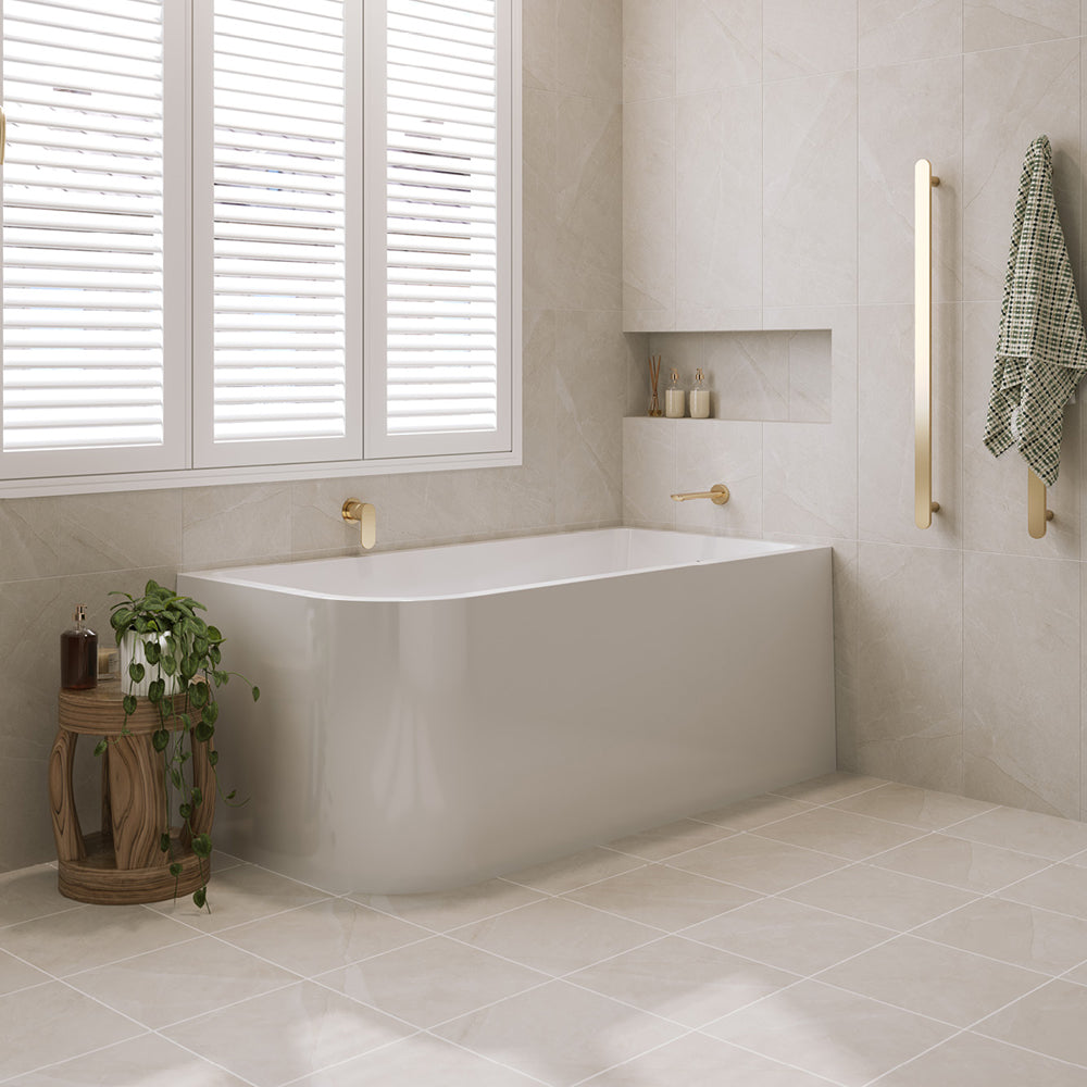 Fienza Hustle Left Hand Curve Acrylic Corner Bath – Tuck Plumbing Fixtures