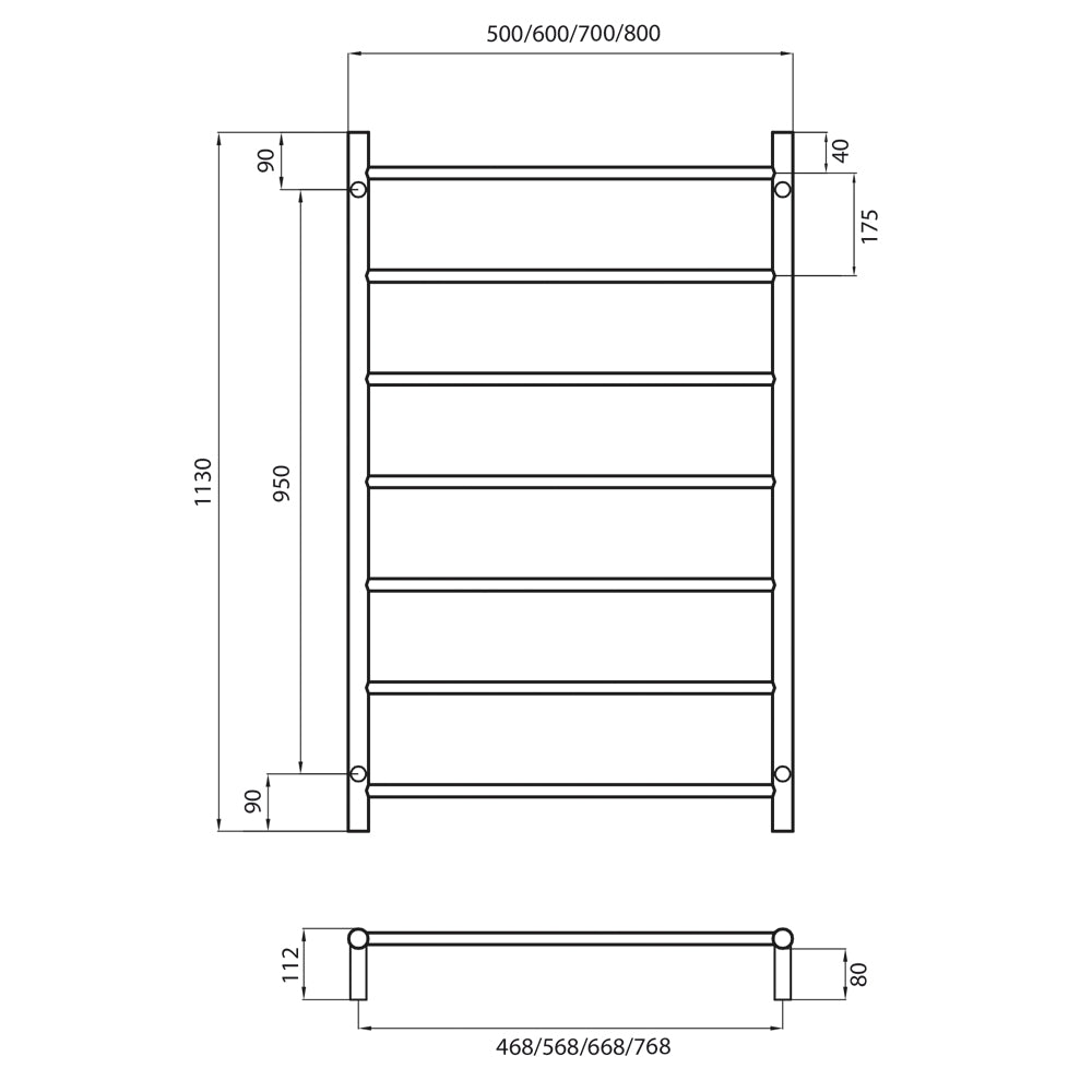 Radiant Non-Heated Round Ladder 700 x 1130mm Matt Black – Tuck Plumbing ...