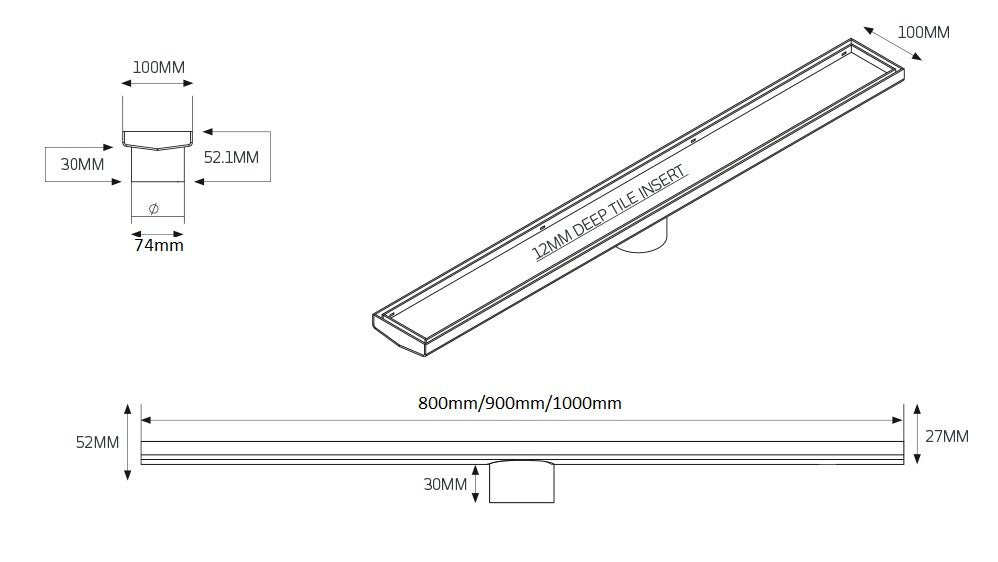 Matte Black Linear Tile Insert Shower Grate 800mm – Tuck Plumbing Fixtures
