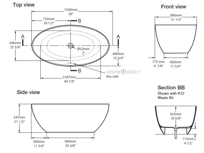 Victoria + Albert Corvara 1500mm Stone Bath – Tuck Plumbing Fixtures